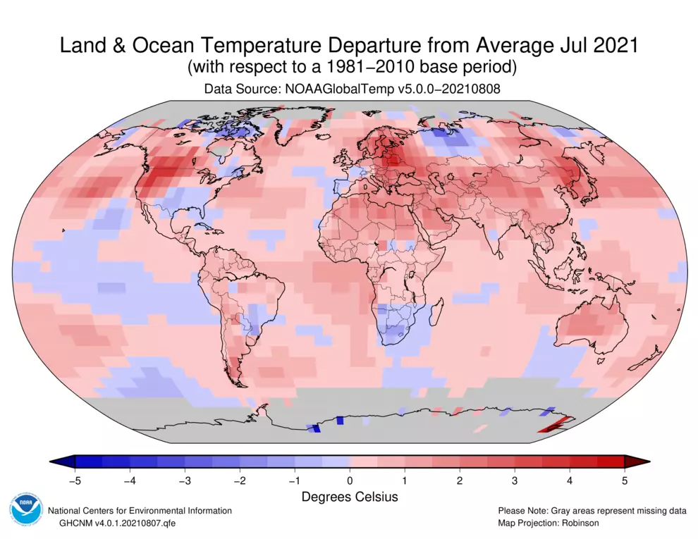 NOAA: กรกฎาคมเป็นเดือนที่ร้อนแรงที่สุดในโลกที่เคยบันทึกไว้
