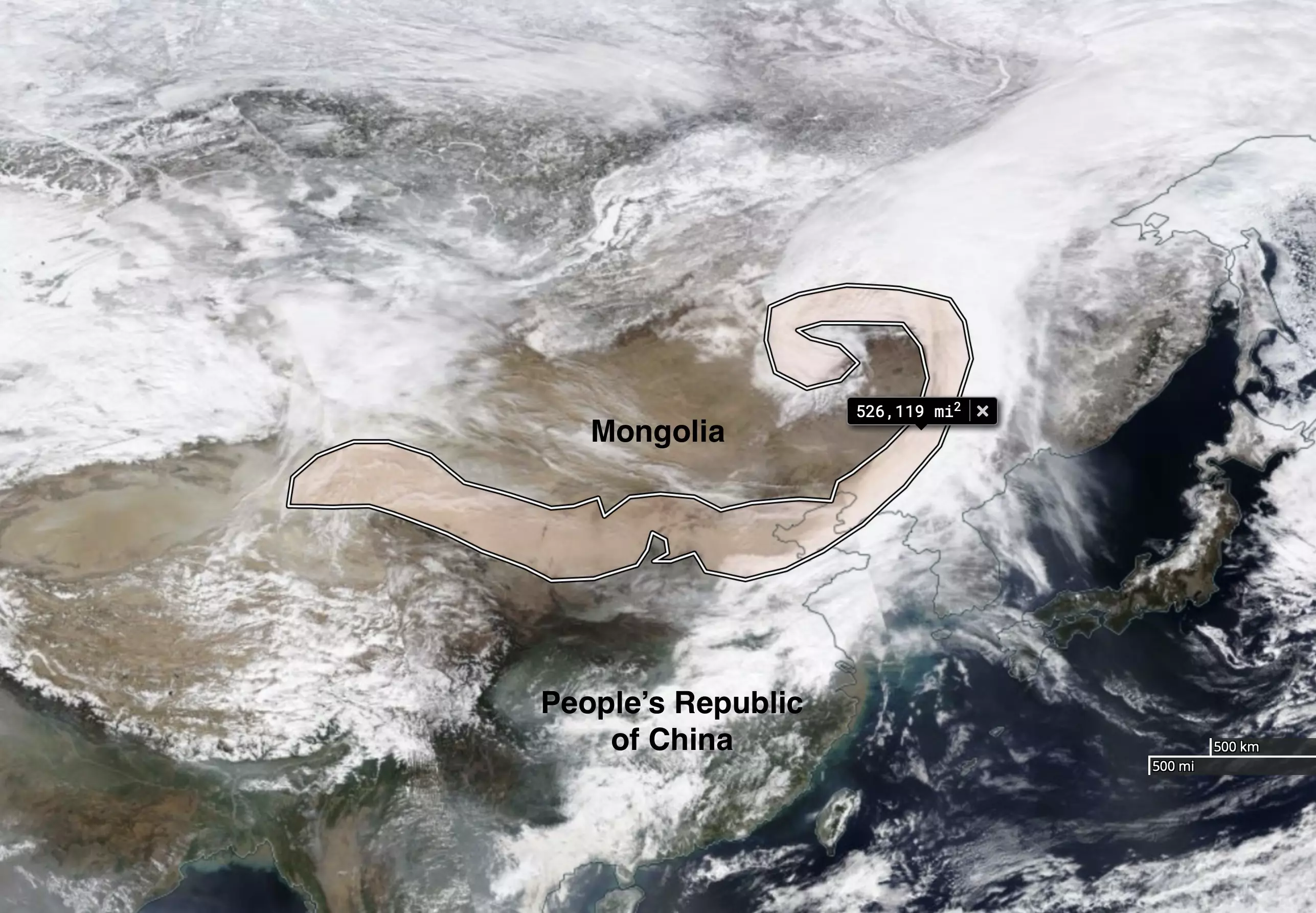 Vistas desde el espacio muestran una tormenta de polvo mortal que asfixia una vasta área de Asia